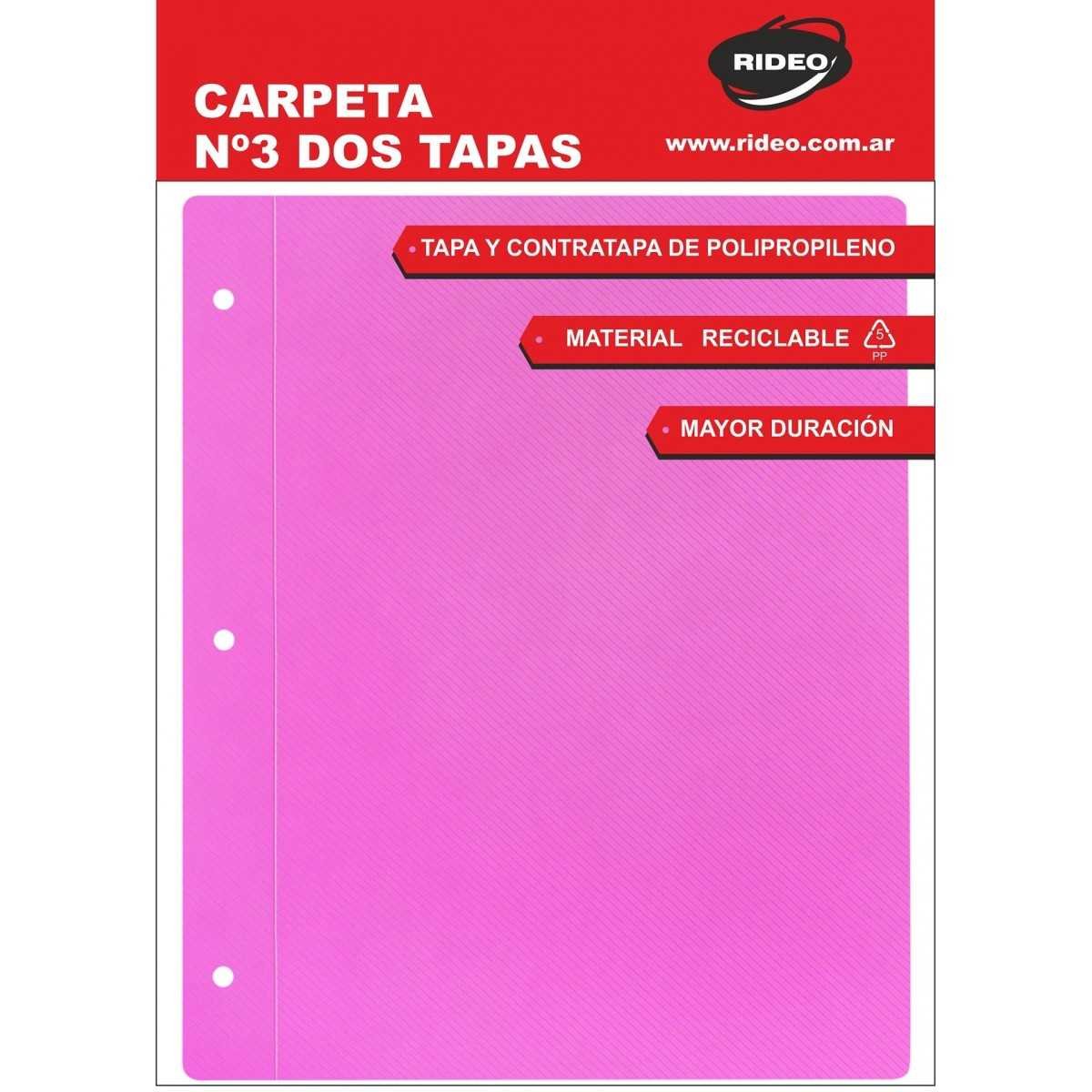Carpeta Nº 3 plastica colores pastel de 2 tapas Rideo