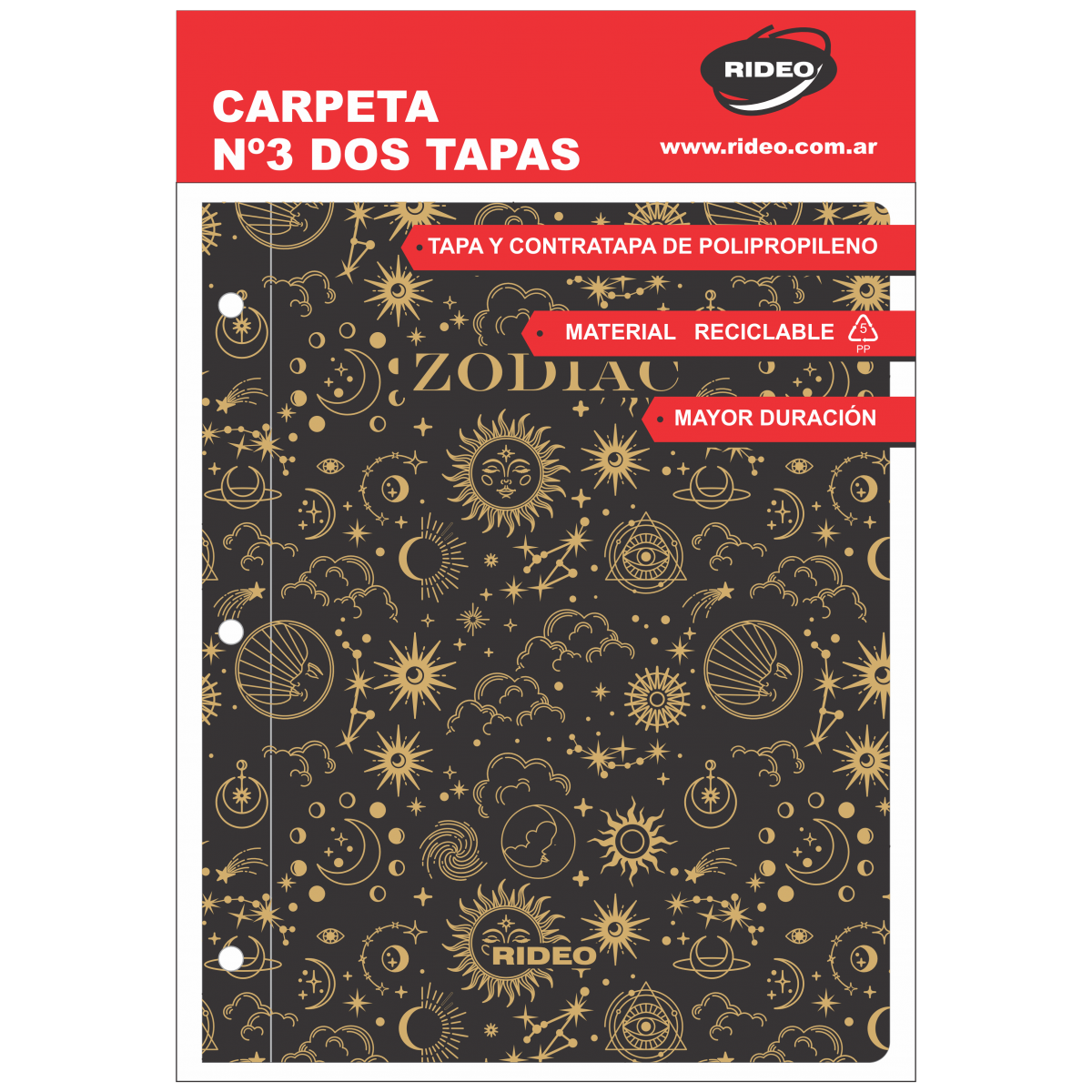 Carpeta Nº 3 plastica Zodiac de 2 tapas Rideo